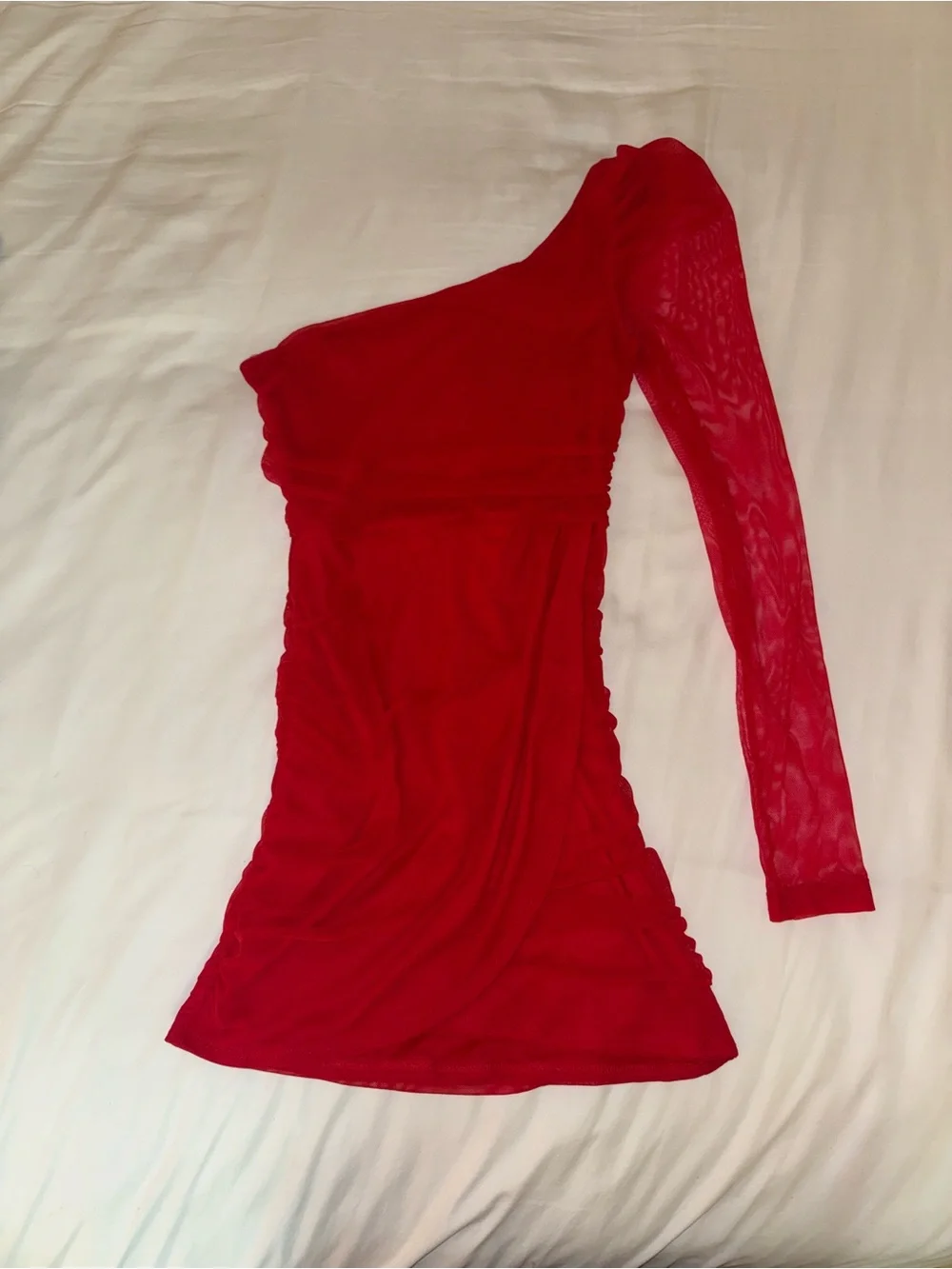 Lucy in the Sky | Dresses | Lucy In The Sky Red Oneshoulder Mesh Sleeve ...